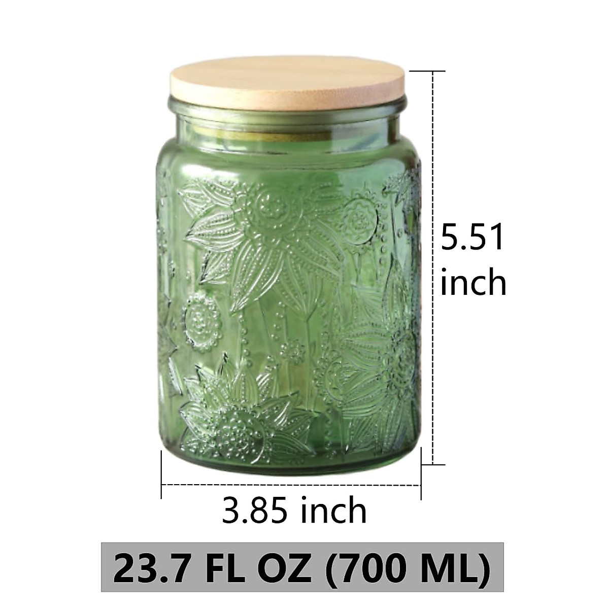 ANSQU Set of 2 Glass Jars with Lids, 23.7 FL OZ Vintage Glass Storage Jars, Cookie Jar Sugar Container for Kitchen Counter, Pantry, Candy Jar with Lid (Green)