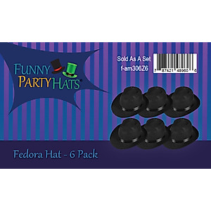 Funny Party Hats Black Fedora Gangster Hat Costume Accessory - Pack of 6
