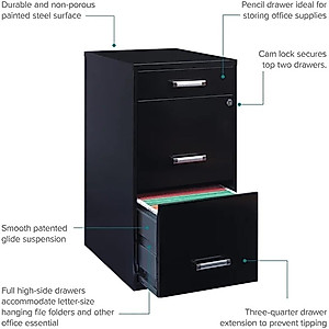 Scranton & Co 18" 3 Drawer Metal File Organizer Cabinet in Black