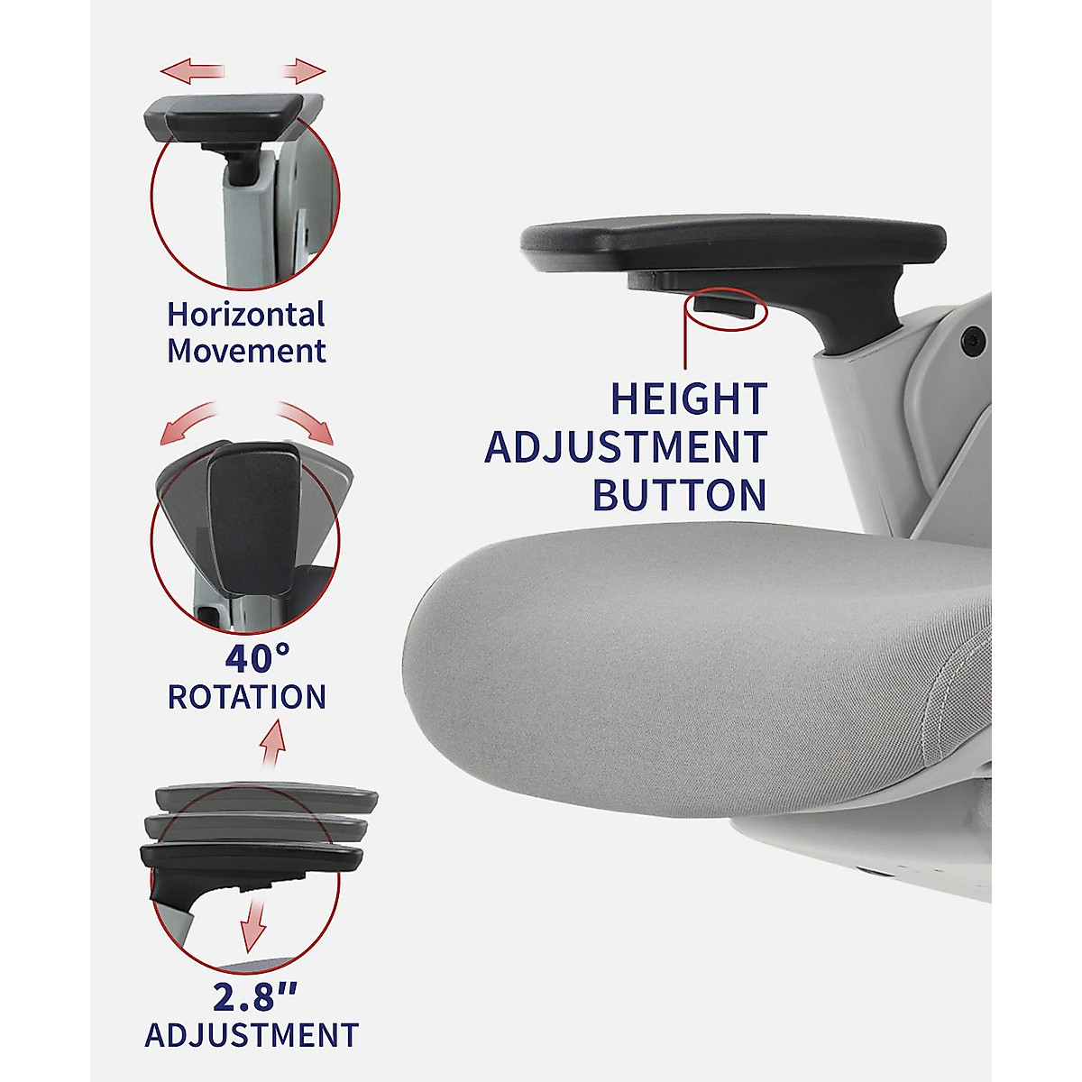 CLATINA Ergonomic High Swivel Executive Chair with Adjustable Height Head 3D Arm Rest Lumbar Support and Upholstered Back for Home Office Gray Mesh/High Back