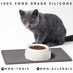 CatGuru Cat Food Mat, Small & Large Pet Food Mat, 100% Waterproof Cat Mat for Food and Water, Silicone Mat For Cat Bowls, Non-Slip Mat For Cat Food and Water Bowl or Cat Water Fountain (Small, Carbon)