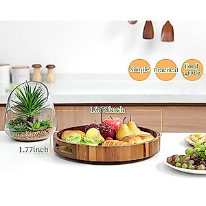 Lazy Susan Wooden Round Tray with Built-in Handles, Farmhouse Wood Serving Tray with Rotating System, Multifunctional Organizer Tray for Home Decorations Bath Vanity Tray Kitchen Counter Ottoman Tray