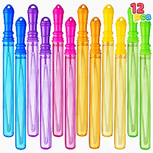 JOYIN 12 Packs 17’’ Giant Bubble Wands for Kids, Toddlers, Bubble Wand Bulk with 12 PCS Concentrated Bubble Solution for Summer, Party Favors, Outdoors Toys, Easter Basket Stuffers, Birthday Gift