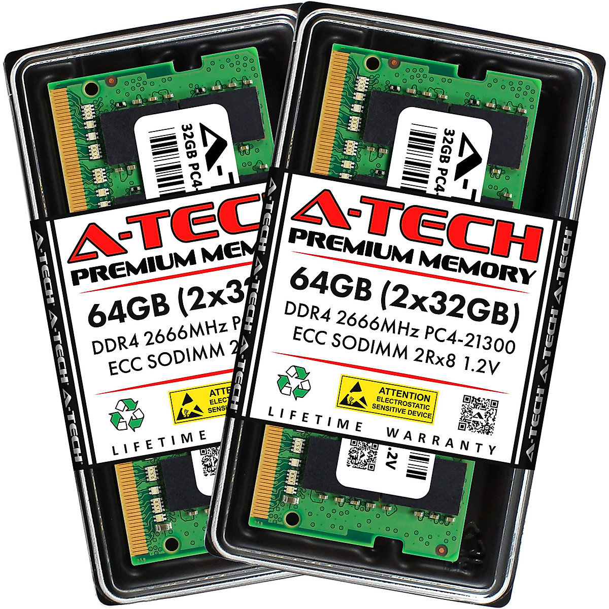 A-Tech 64GB Kit (2x32GB) RAM for Synology DiskStation DS1821+ NAS | DDR4 2666MHz PC4-21300 ECC SODIMM 2Rx8 1.2V 260-Pin Memory Upgrade
