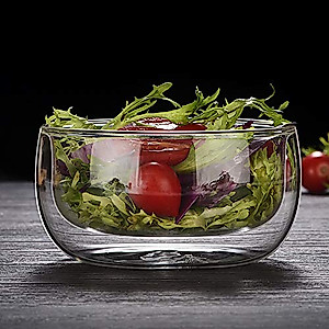 GracesDawn high temperature resistant double layer glass bowl borosilicate heat-resistant glass tableware transparent fruit salad bowl (300ml double bowl)