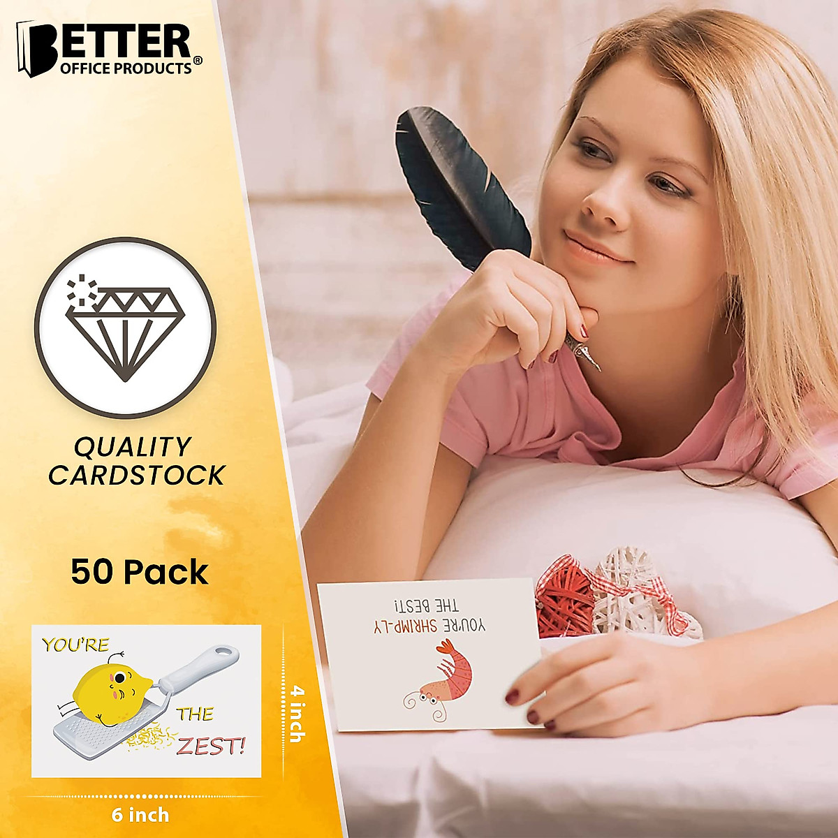 Better Office Products 50 Pack Funny Thank You Cards, 4 x 6 in with Envelopes, Funny Pun Notecards, 10 Cover Designs, 50 Count Boxed Set