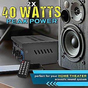 Pyle Home Home Audio Power Amplifier System 2X40W Mini Dual Channel Sound Stereo Receiver Box w/ LED For Amplified Speakers, CD Player, Theater via 3.5mm RCA for Studio, Home Use Pyle PCA2 Black