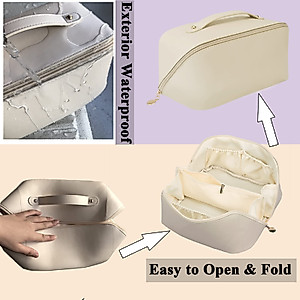 Remowhalle Large Capacity Travel Cosmetic Bag for Women, Multifunctional Open Flat Travel Makeup Bag Waterproof PU Leather, 2023 New Toiletry Bag Portable with Handle and Dividers