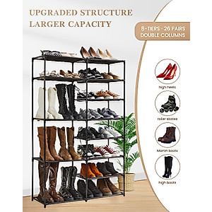 HOUSE AGAIN Shoe Rack Storage Organizer, 8 Tier Tall Shoe Rack,Shoe Holder,Shoe Stand,Free Standing Shoe Shelf for Garage Closet Entryway, 26-30 Pairs Metal Shelf Large Stackable for Boot,Black