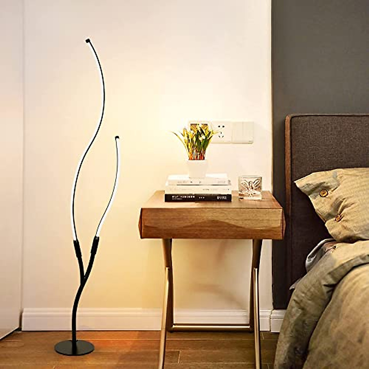 O'NEELDY LED Corner Floor Lamps, Black Branch Standing Lights with Foot Switches for Living Room, Bedroom, Reading Room (57 Inch Tall)