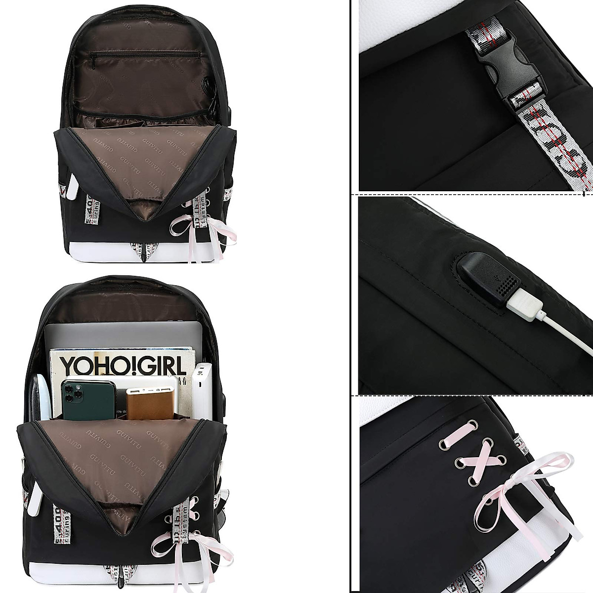 GUIVITU Backpacks for Girls Schoolbag for Kids 6-12 years Teens Bookbag Children Waterproof Rucksack with Pencil Case Sets