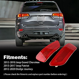 Rear Bumper Reflector Light Lamp Compatible with Jeep Grand Cherokee 2012-2018, Patriot 2013-2017, Dodge Journey 2012-2020 Back Bumper Reflectors Left & Right Red Les Replace # 57010720AC, 57010721AC