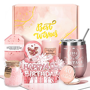 40th Birthday Gifts for Women, 40 Years Old Idea for Her, Vintage 1984 Unique Wine Tumbler for Mom Sister Female Friends Wife Aunt