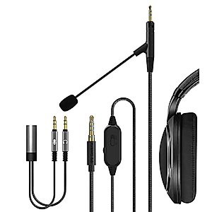 Geekria Boom Mic Headphones Cable Compatible with Sennheiser HD-599 579 559 569, 2.5mm Jack Nylon Braided Replacement Cord with Boom Microphone and Volume/Mute Control for Gaming & Meeting (6 ft)