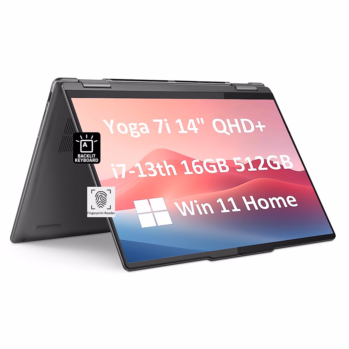Yoga 7i 2-in-1 Business Laptop (14" 2.2K Touchscreen, Intel 13th Gen 10-Core i7-1355U, 16GB RAM, 512GB SSD), 17-Hr Long Battery Life, Backlit, Fingerprint, FHD Webcam, Grey, Win 11 Home - 2024