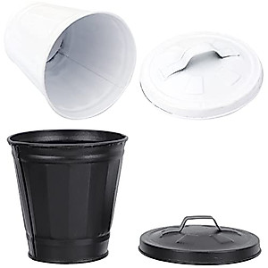 Kisangel Mini Table Garbage Bins Rustic Desk 2pcs Mini Table Trash Can Galvanized Trash Can Bucket Metal Bucket with Lid for Home Office Table Kitchen Bedroom Outdoor Planters