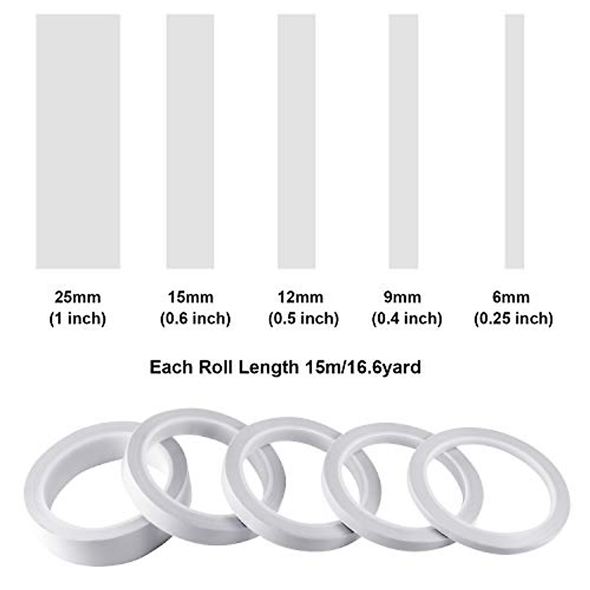 8 Rolls Double-Sided Tape Adhesive Sticky Tapes for Scrapbooking, Photos, Invitation Cards, Paper, DIY Crafts and Office School Stationery Supplies (16.6 Yard x 6/9/12/15/25 mm, L x W)