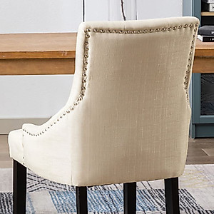 LSSPAID Dining Chairs Set of 2, Nailhead Button Back Fabric Side Chair, Modern Fabric Leisure Padded Ring Chair, Mid-Century Solid Wood Upholstered Dining Chair