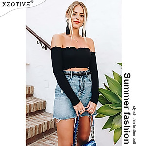 XZQTIVE Black Skinny Belt for Women Jeans Thin Leather Waist Belts With Black Metal Prong Buckle