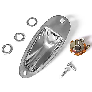 MAXCHEER Guitar Input Jack Socket Plate Output Loaded Boat Style 1/4 Inch with Screws for Fender Stratocaster Strat St Mono Electric Guitar for Electric Guitar Replacement Parts (Chrome)