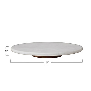 Creative Co-Op Marble Lazy Susan with Acacia Wood Base Serveware, 14"L x 14"W x 2"H, Natural