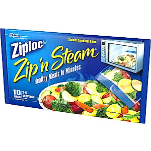 Ziploc Zip 'n Steam Microwave Cooking Bags, Medium 10-Count (Pack of 6)