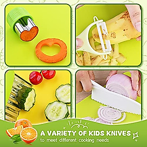 13 Pieces Montessori Kitchen Tools for Toddlers-Kids Cooking Sets Real-Toddler Safe Knives Set for Real Cooking with Plastic Toddler Safe Knives Crinkle Cutter Kids Cutting Board