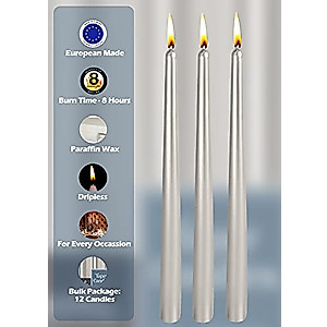 Hyoola Tall Taper Candles - 10 Inch - Metallic Titan - Dripless - 12 Pack - 8 Hour Burn Time