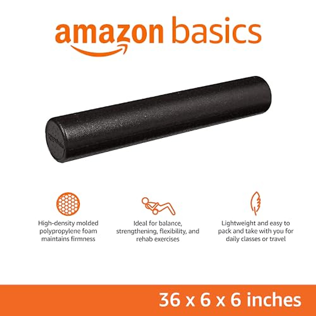 Amazon Basics High-Density Round Foam Roller for Exercise and Recovery - 36 Inch, Black