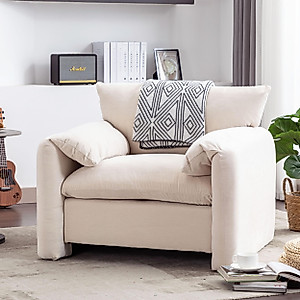 Merax Modern Style Chenille Oversized Armchair, Accent Chair, 38.6’’ W Single Sofa, for Living Room, Bedroom, Cream
