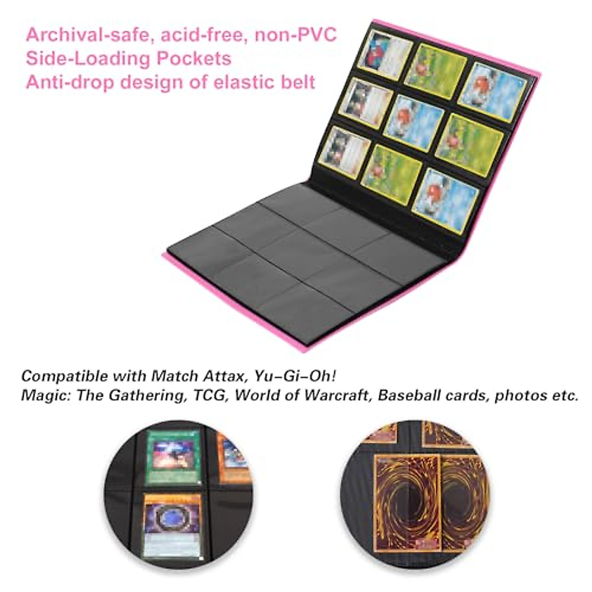 GEAoffice Card Binder 9 Pocket, 360 Pockets Trading Card Album Folder for Standard Cards, Side Loading Card Collection Folder for MTG, TCG, Sport Cards, (Rose Pink)