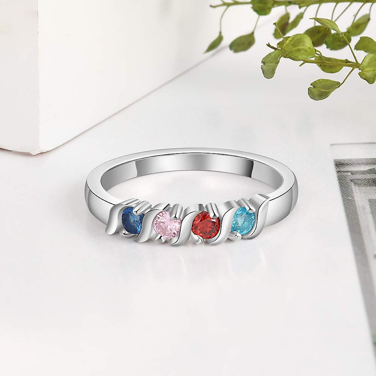 Grandma Rings with 4 Simulated Birthstones Personalized Family Jewelry Women's Promise Rings Mother's Day Gifts (7)