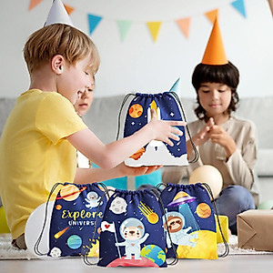 PADELO 12 Pack Space Party Favor Bags Party Supplies Goodies Drawstring Bags for Kid's Birthday as Loot and Goodies bags for Boys Girls Gifts Candy and Snacks School Travel Toy Storage Bag