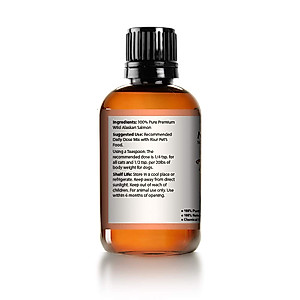 Pure Wild Alaskan Salmon Oil for Dogs & Cats - Supports Joint Function, Immune & Heart Health - Omega 3 Liquid Food Supplement for Pets - All Natural EPA + DHA Fatty Acids for Skin & Coat