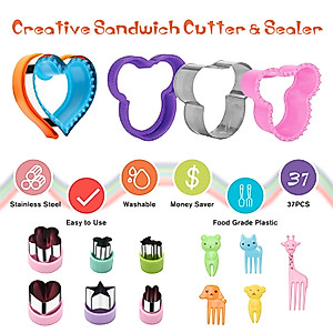 19 PCS Sandwich Cutter and Sealer Set, Vegetable Cookie Cutters Set for Kids Lunch Bento Box, Bread Decruster Pancake Maker Different Shape DIY Mold for Boys Girls