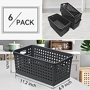 Plastic Storage Baskets 6 Pack, Small Pantry Baskets for Organizing, Woven Basket Organizer Basket Bins for Shelves, Organizer and Storage for Bathroom, Bedrooms, Kitchens