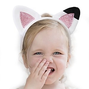 Creatoy Cat Ears Headband Kids dollhouse plush toys Glitter Headbands Toddler Kitty Hairband Doll house Party Supplies Halloween Dress Up Favors
