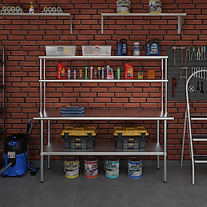 24" x 72" Stainless Steel Work Table with 12" Wide Double Tier Overshelf | Metal Kitchen Prep Table & Shelving Combo