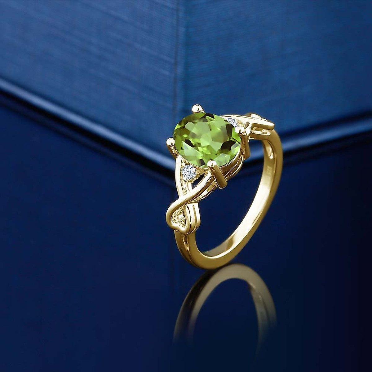 Gem Stone King 18K Yellow Gold Plated Silver Green Peridot Ring For Women | 1.89 Cttw | Gemstone Birthstone | Oval 9X7MM | Available In Size 5, 6, 7, 8, 9