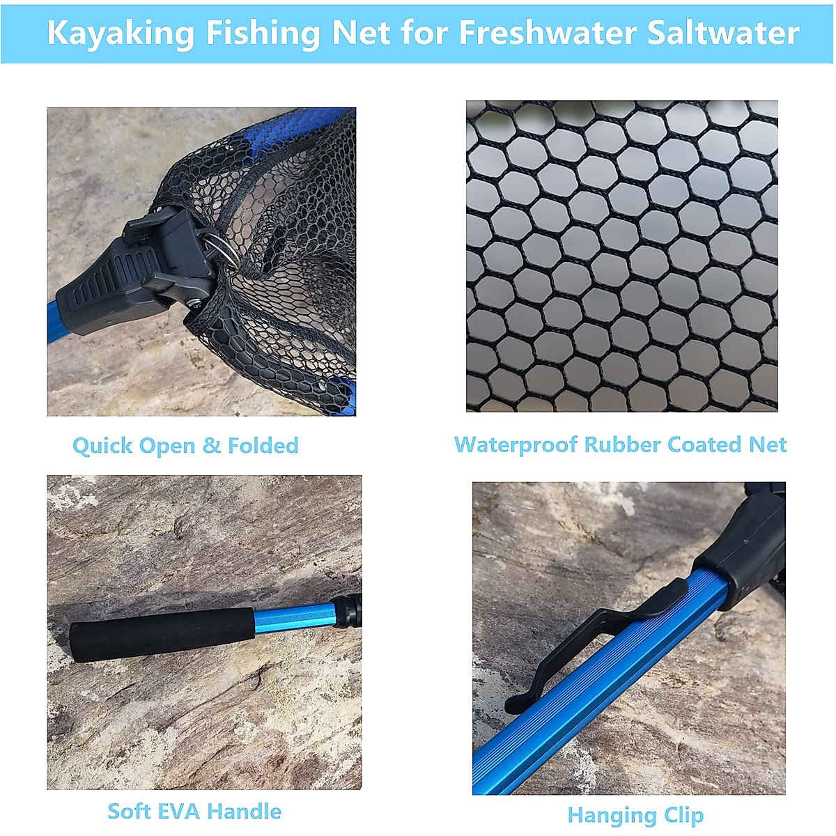 Folding Fishing Landing Net Floating Fishing Net Rubber Fishing Net Collapsible for Saltwater Freshwater Retractable Fish Net for Fishing Lightweight Kayak Fishing Net