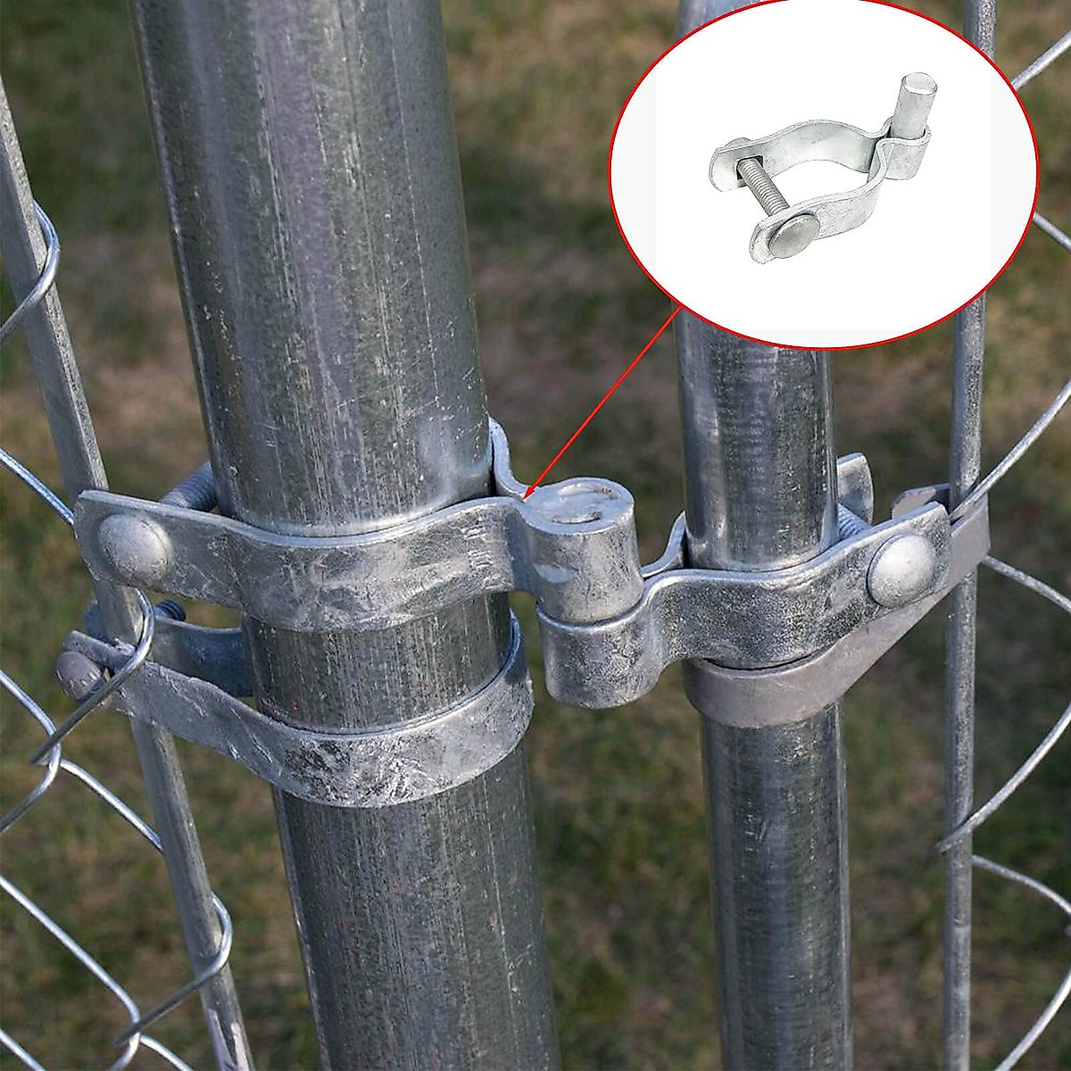 2 Pack Chain Link Fence Gate Post Hinge - Use for Outside Diameter Post/Pipe - Galvanized Chain Link Post Gate Hinge - Nut/Bolt Included (1-7/8 Inch)