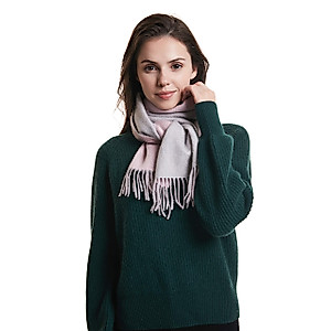 EURKEA 100% Cashmere 2023 Winter Collection, Women Fringed Edges Scarf, Gift Ready, Colors Available in Solid/Plaid/2-Tone, Pink and Light Grey, Free Size