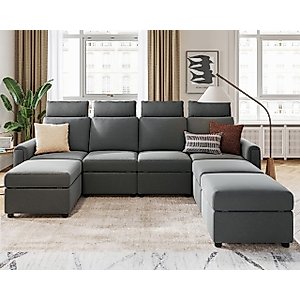 LINSY HOME Modular Sectional Sofa, Upgraded High Back Sectional Couch with 4 Headrests, U Shaped Sofa Bed with Storage, Sofa Covers Removable, 7 Seat Couch with Ottoman for Living Room, Dark Grey