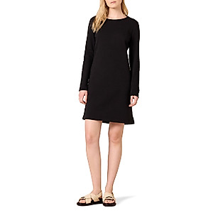 Amazon Essentials Women's Crewneck Long-Sleeve Fleece Above-The-Knee Dress, Black, X-Large