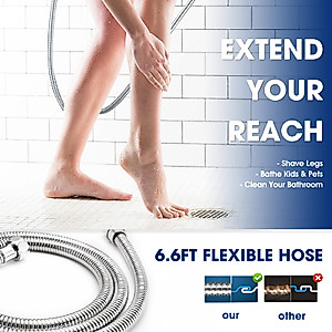 YASINU Handheld Shower Head with Extra Long Hose, 8 Setting Square Detachable Hand Held Spray with Upgrade Button & On Off Switch, 79" Hose - Chrome