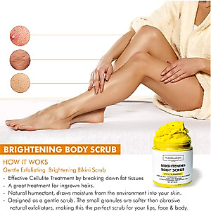 Turmeric Skin Brightening Scrub for Dark Spots, Dark Inner Thighs Bikini Area Underarms, Natural Exfoliating Turmeric Face Scrub ALL NATURAL 10OZ