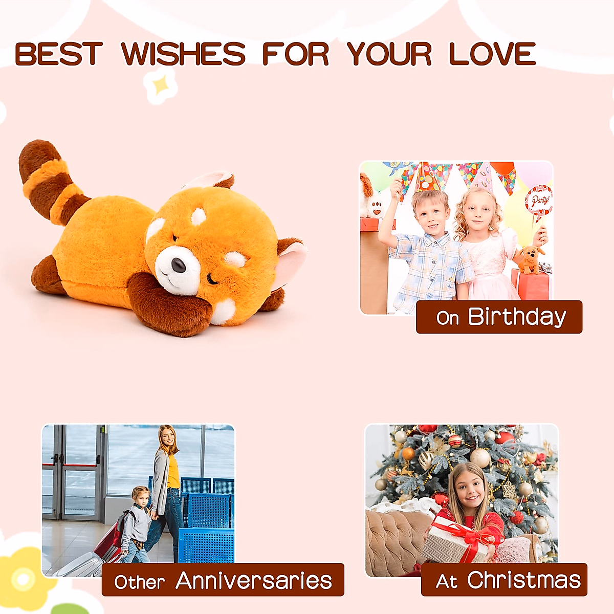 Adorlynetty Red Panda Stuffed Animal Pillow Panda Plushie Red Panda Plush Toy Gift for Kids Girlfriend Birthday 13.7" Panda Plush