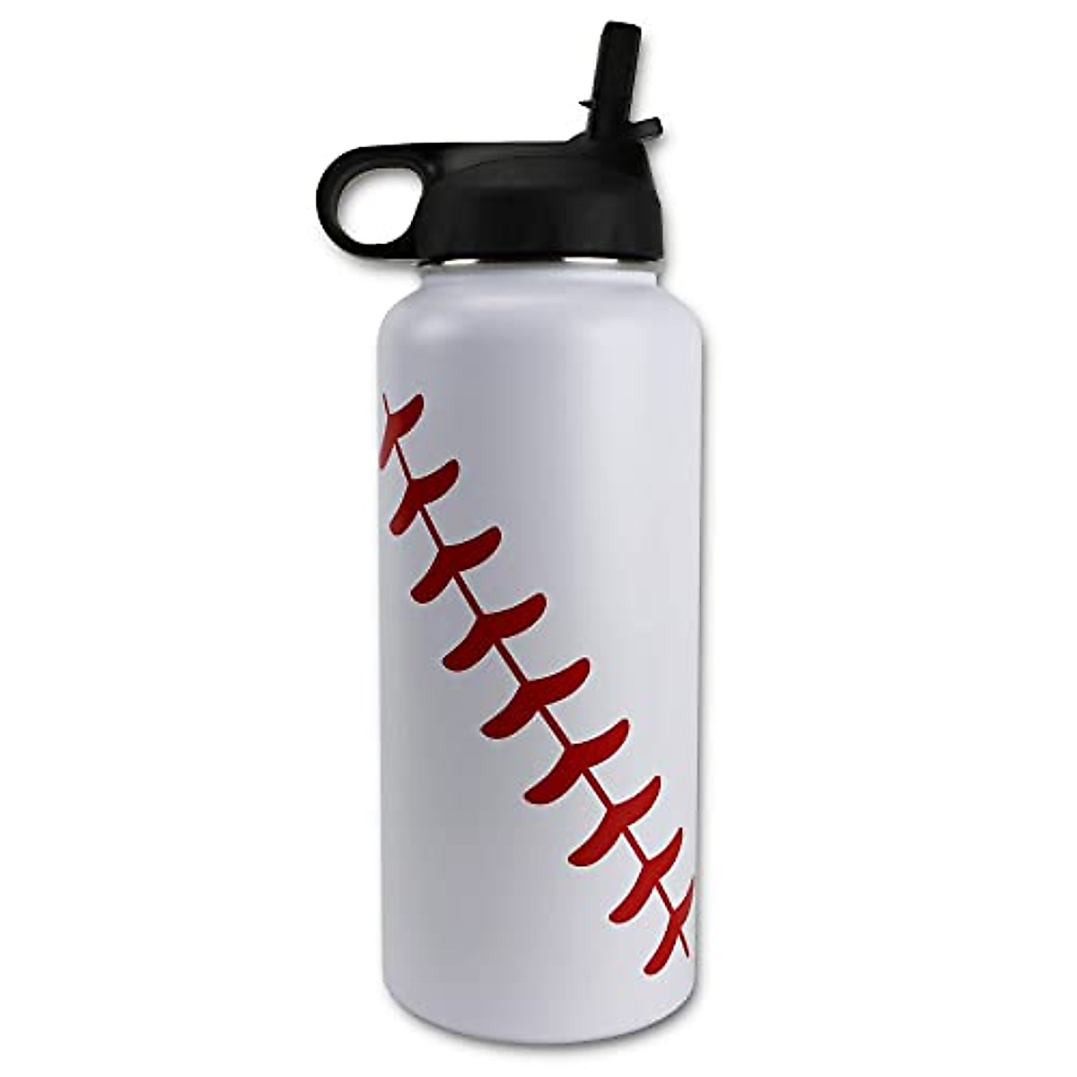 Urbanifi Water Bottle Baseball STRAW LID Tumbler 32 oz Gift for Mom Men Flask Sports Travel Waterbottle, Stainless Steel, Vacuum Insulated, Water Cold for 24, Hot for 12 hours (Baseball Straw Lid)