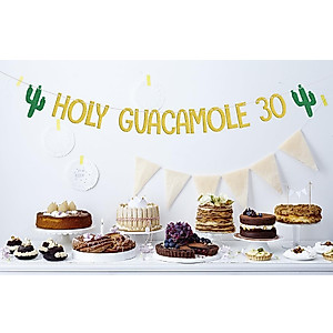 Holy Guacamole 30 Banner, Mexican Fiesta 30th Birthday Decorations, Taco Cactus Thirty Birthday Anniversary Cinco De Mayo Theme Party Supplies Gold Green
