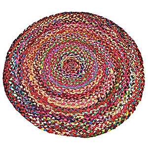 Unique Loom Braided Chindi Collection Area Rug - Layer (3' 3" Round, Multi/ Blue)
